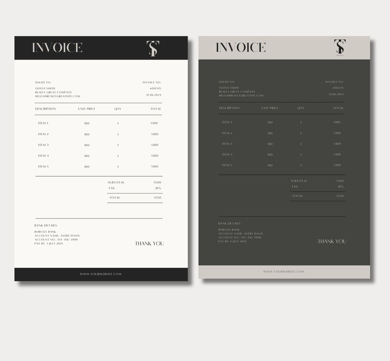 Minimal Invoice Template Canva | Printable Invoice Template Small ...