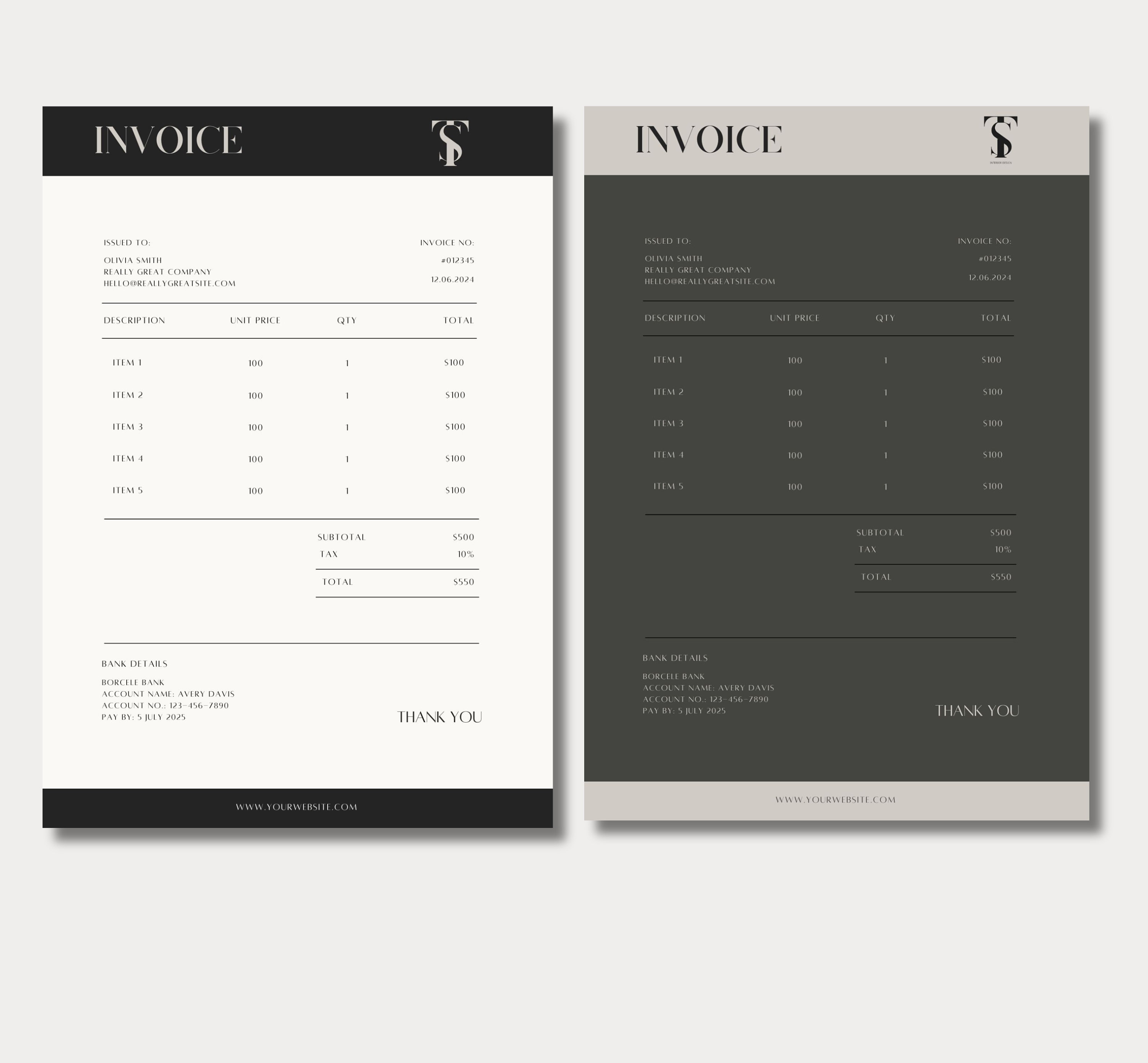 Minimal Invoice Template Canva | Printable Invoice Template Small ...