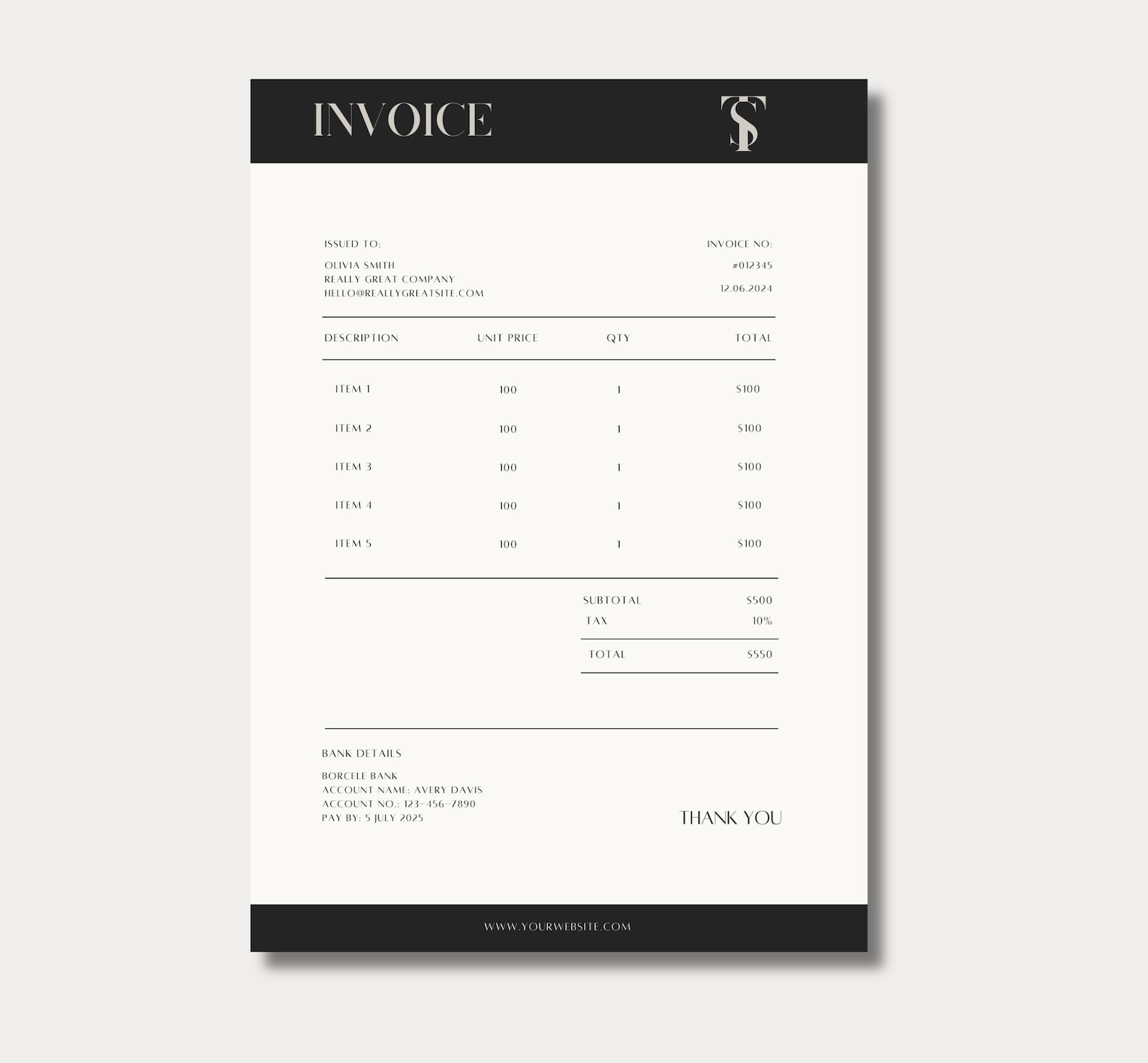 Minimal Invoice Template Canva | Printable Invoice Template Small ...
