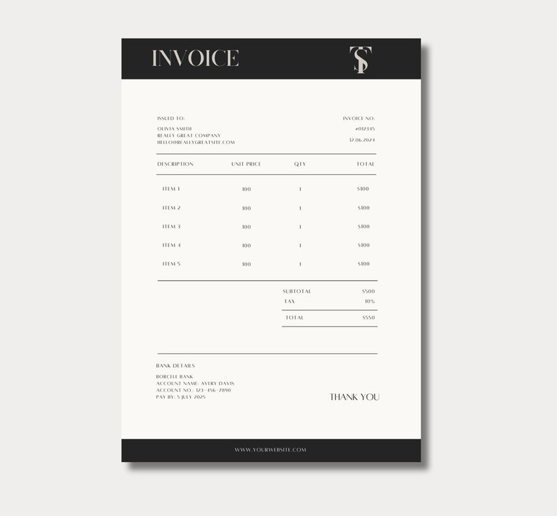 Minimal Invoice Template Canva | Printable Invoice Template Small ...