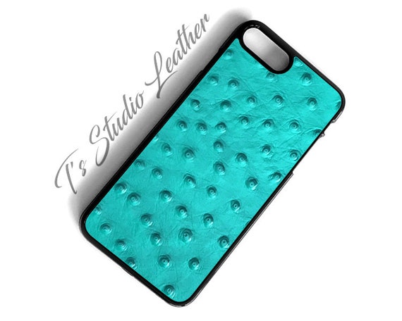 Turquoise Ostrich Print Leather Phone Case Genuine Cowhide | Etsy