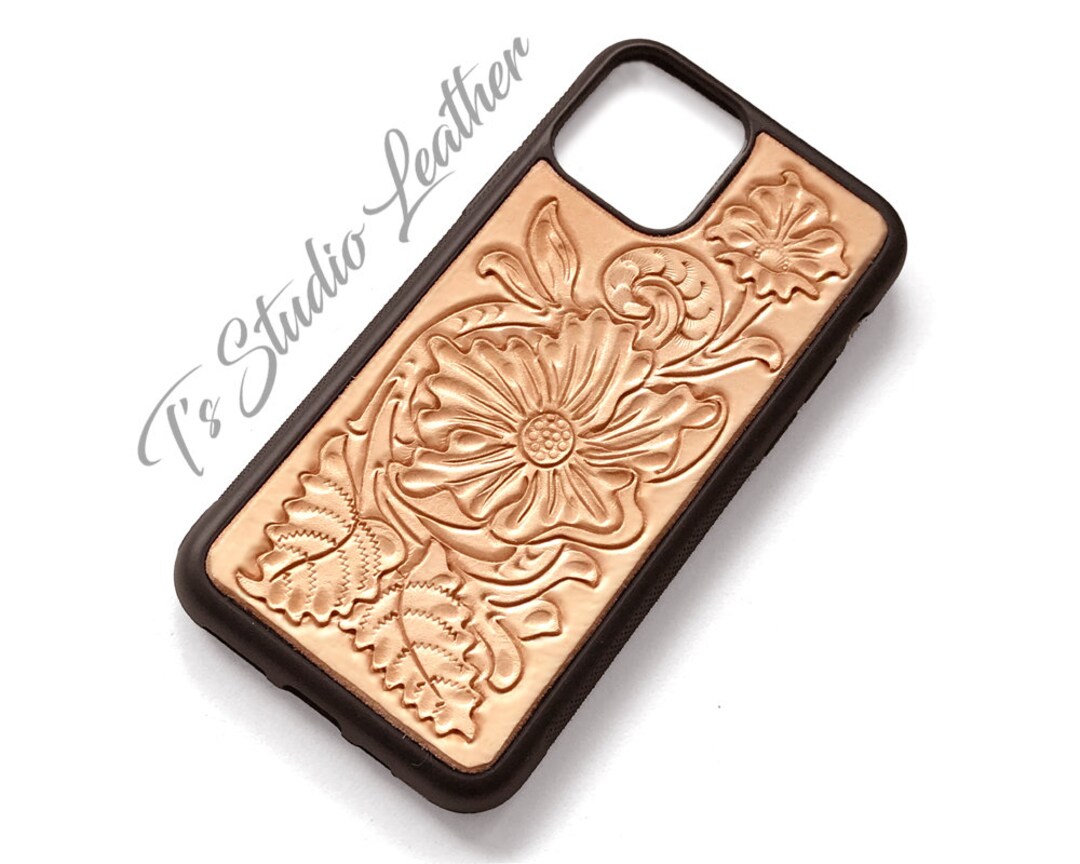 Hand Tooled Natural Tan Leather Phone Case - Western Style Tool Leather ...