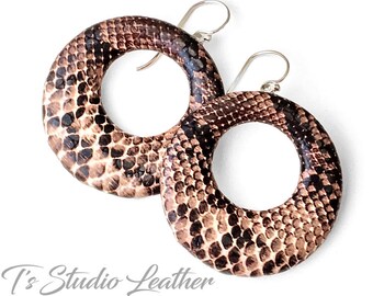 Black and White Python Snakeskin Leather Hoop Earrings | Etsy