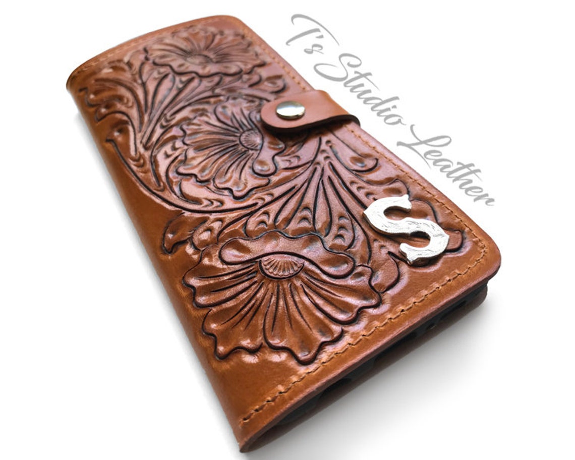Turquoise Leather Western Style Hand Tooled Wallet Style Phone | Etsy