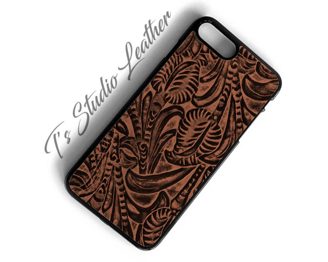 Western Style Brown Floral Leather Phone Case - Genuine Cowhide ...