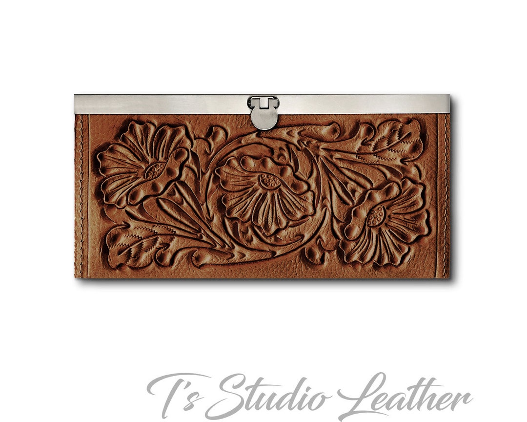 Hand Tooled Western Style Women's Leather Wallet - Floral Pattern ...