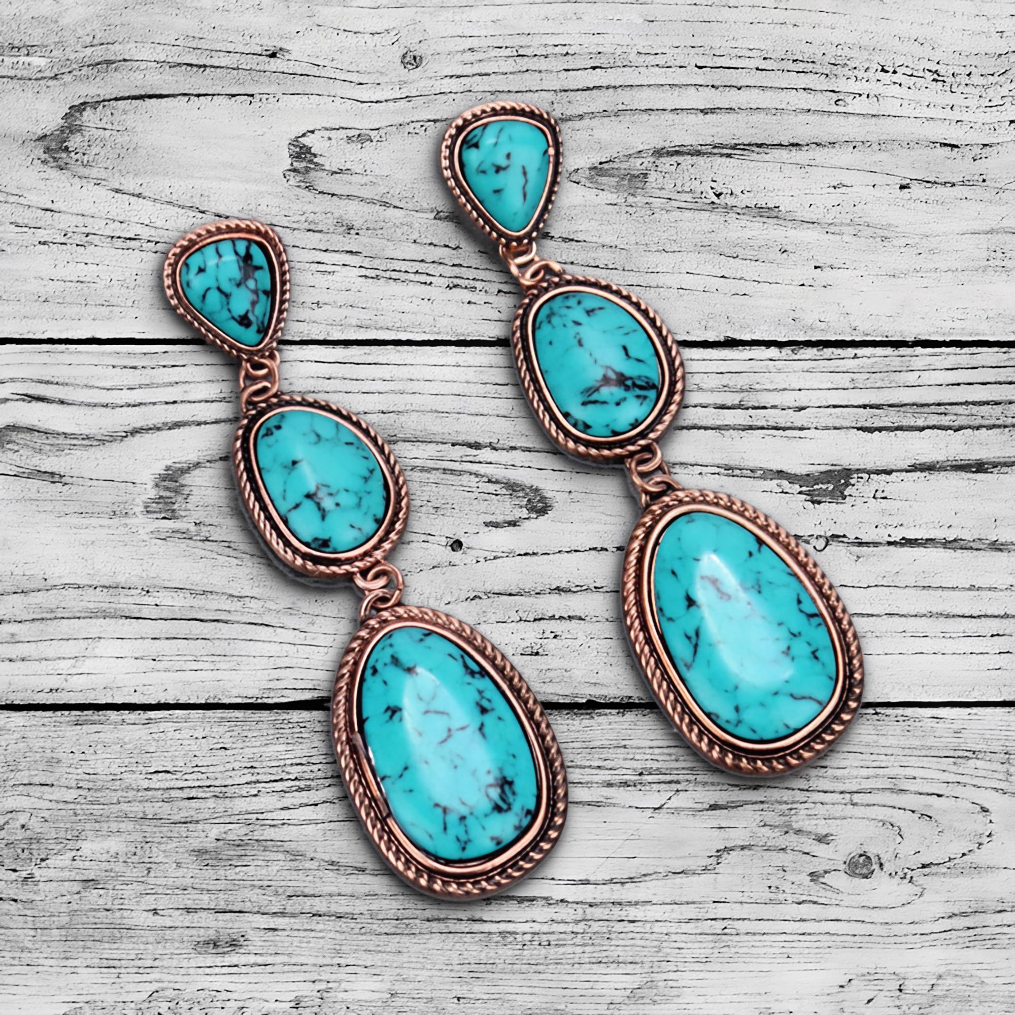 Long Dangling Western Style Red Stone Earrings in Antique Silver ...