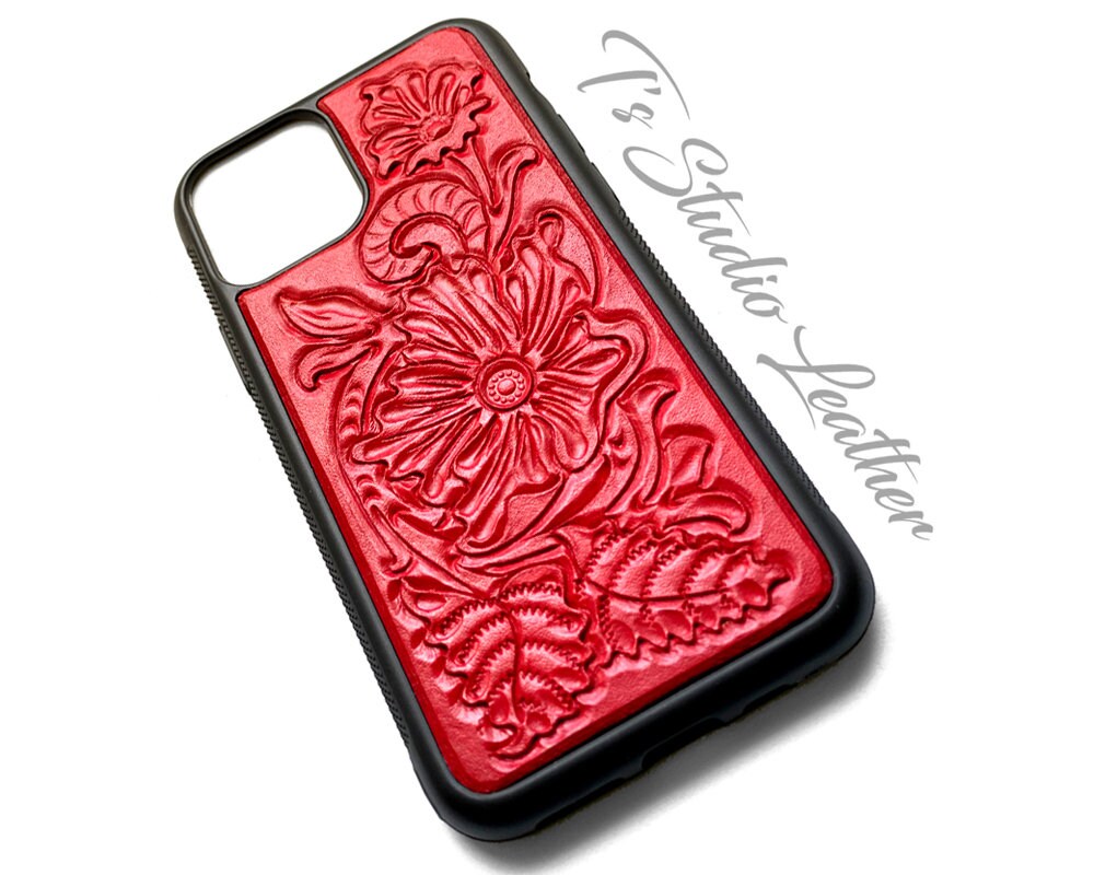 Hand Tooled Red Leather Phone Case Western Style Tool | Etsy