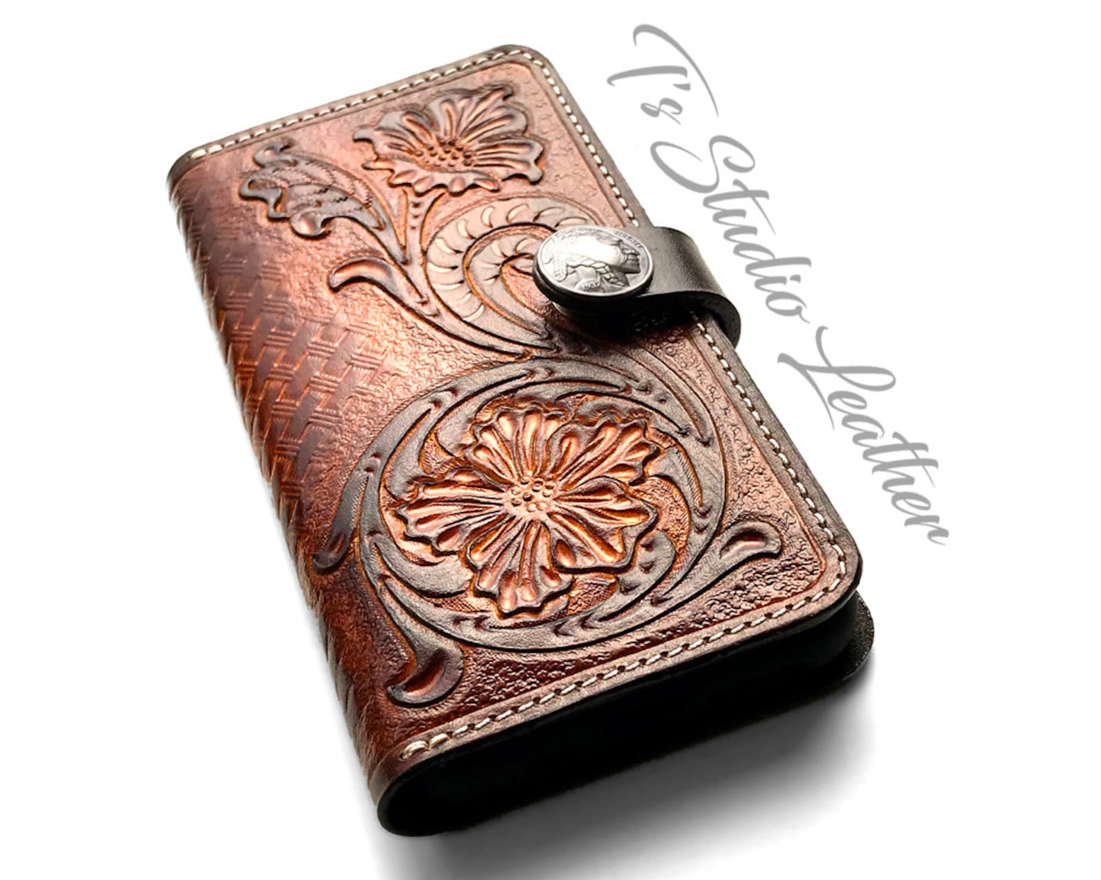 Western Style Hand Tooled Leather Wallet Style Phone Case by - Etsy New ...