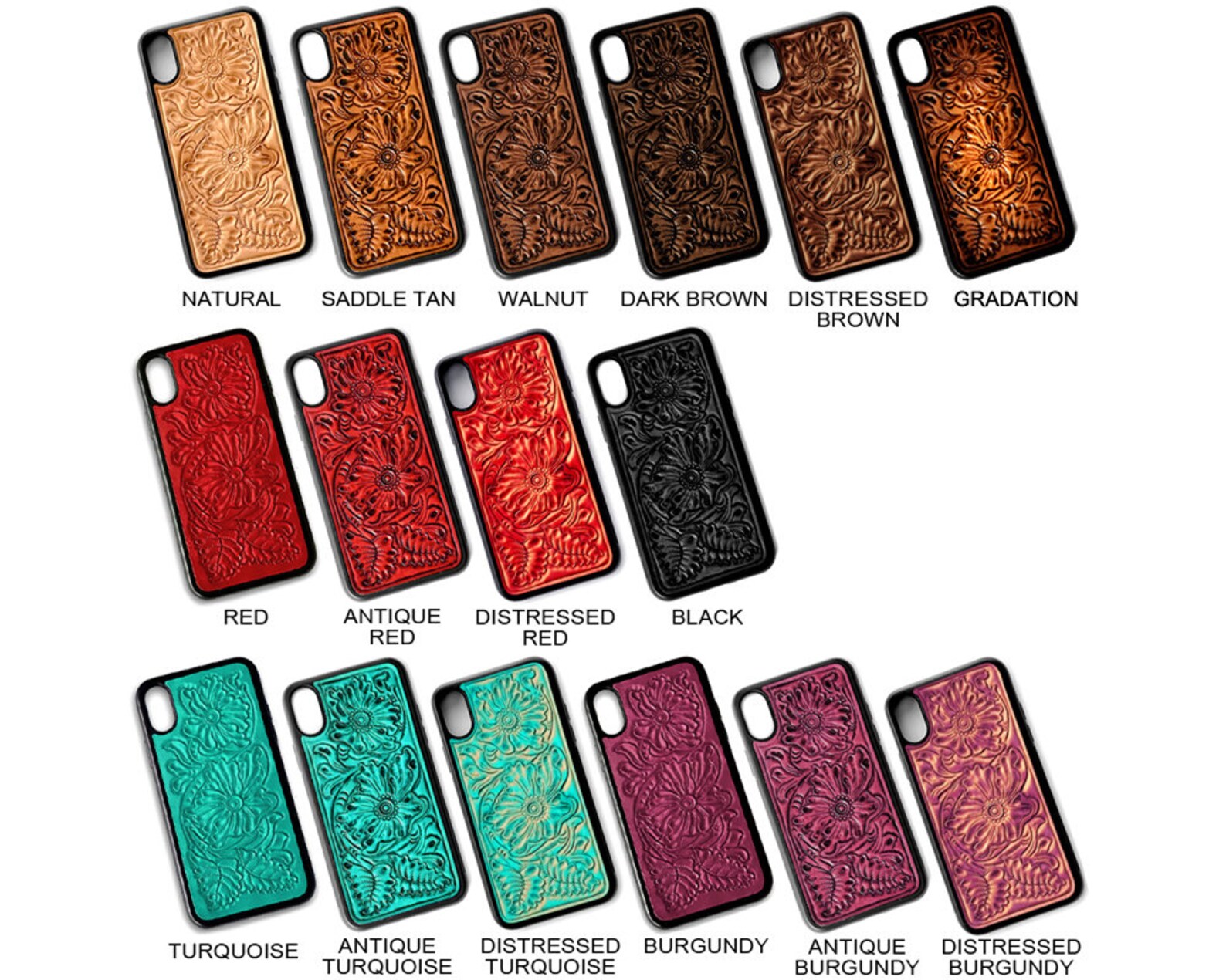 Custom Western Style Hand Tooled Floral Design Leather Phone Case ...
