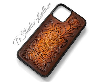 Hand Tooled Red Leather Phone Case Western Style Tool | Etsy