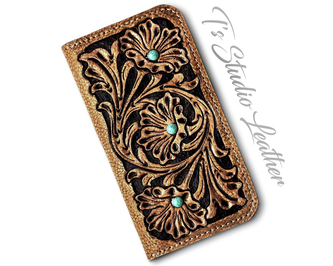 Western Style Hand Tooled Leather Wallet Style Phone Case by Ts Studio ...