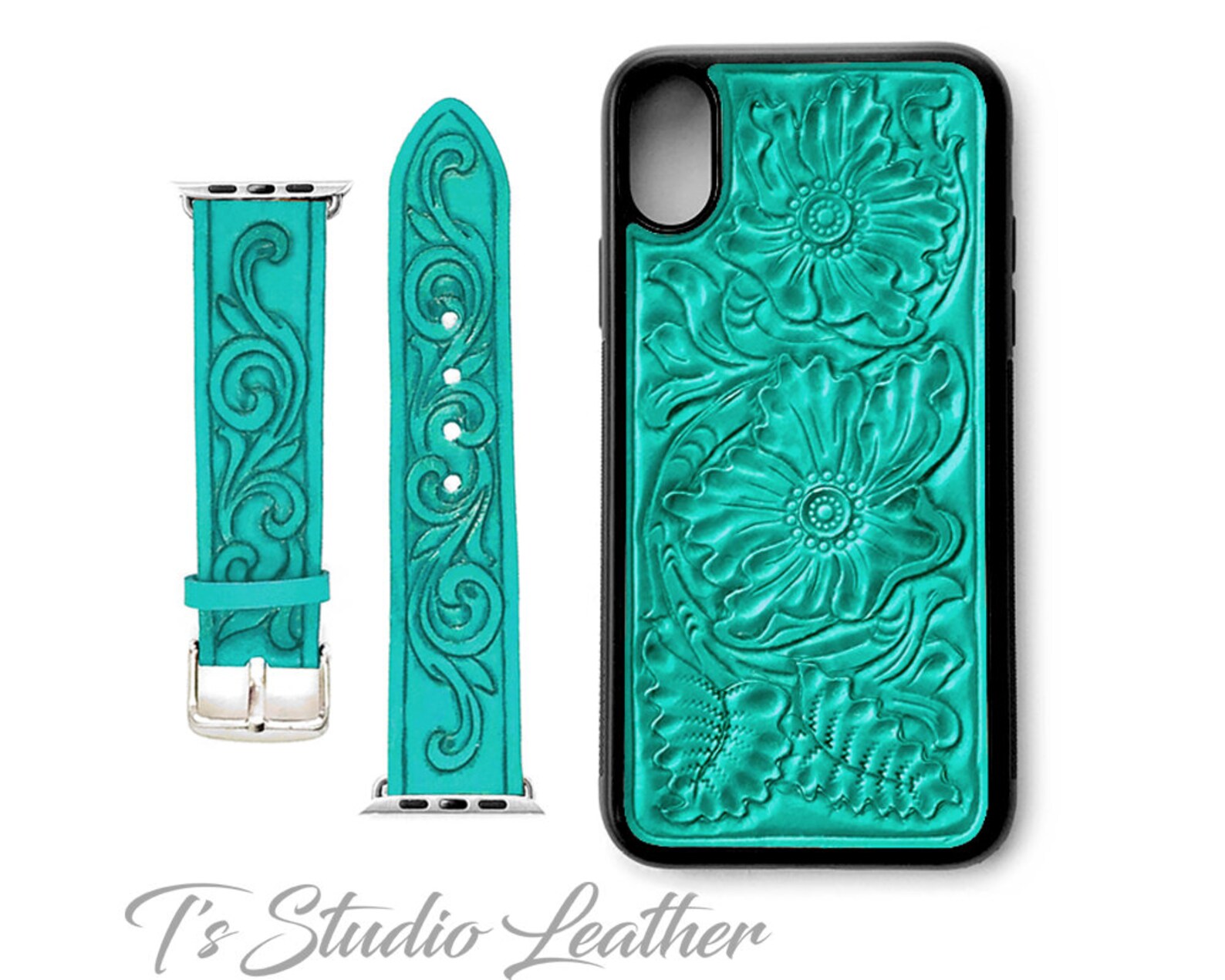 Hand Tooled Turquoise Leather Phone Case Western Style Tool | Etsy