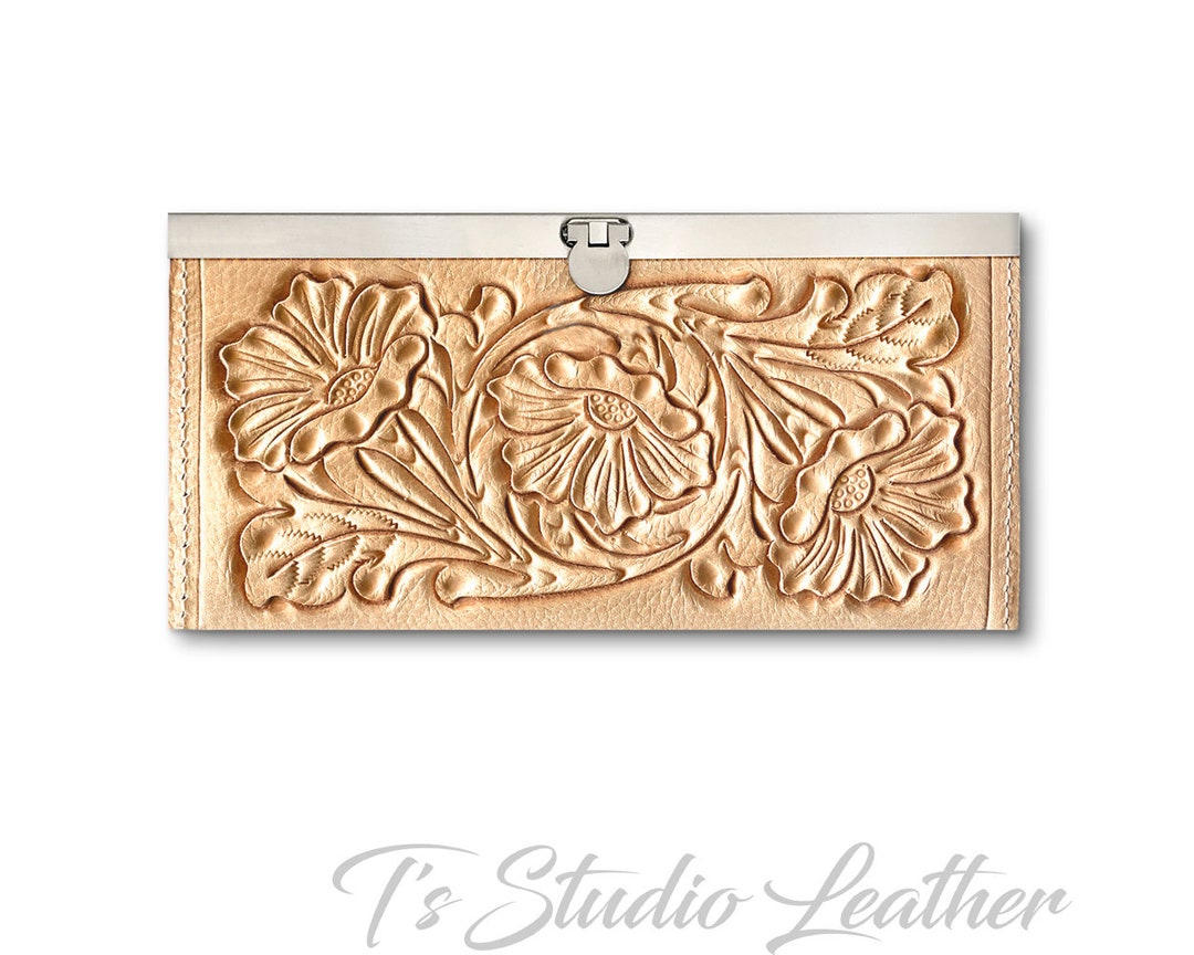 Hand Tooled Western Style Women's Leather Wallet - Floral Pattern ...