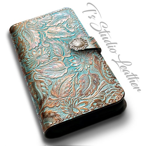 Western Style Hand Tooled Leather Wallet Style Phone Case by - Etsy