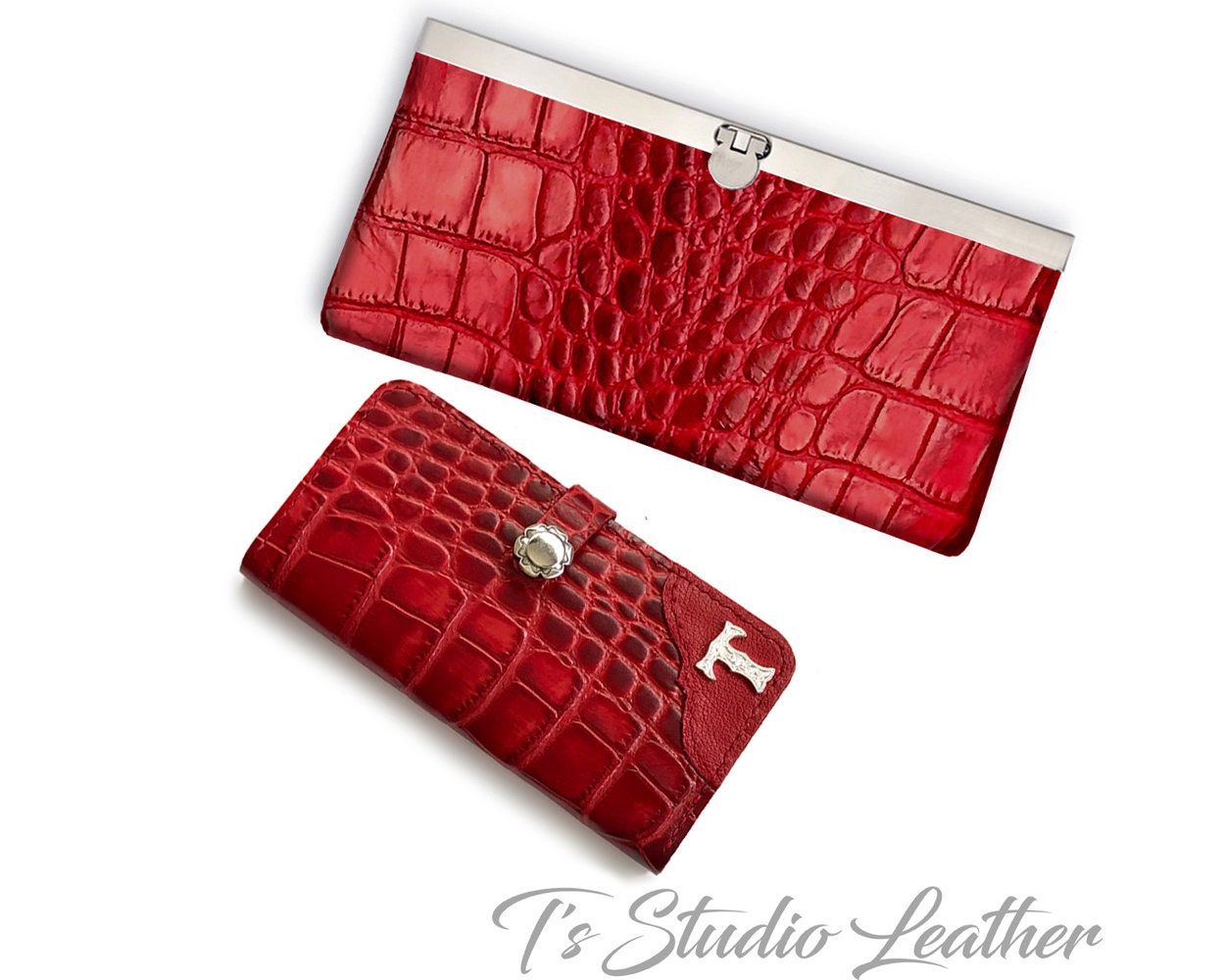 Red Alligator Crocodile Embossed Texture Cowhide Leather Western Style ...