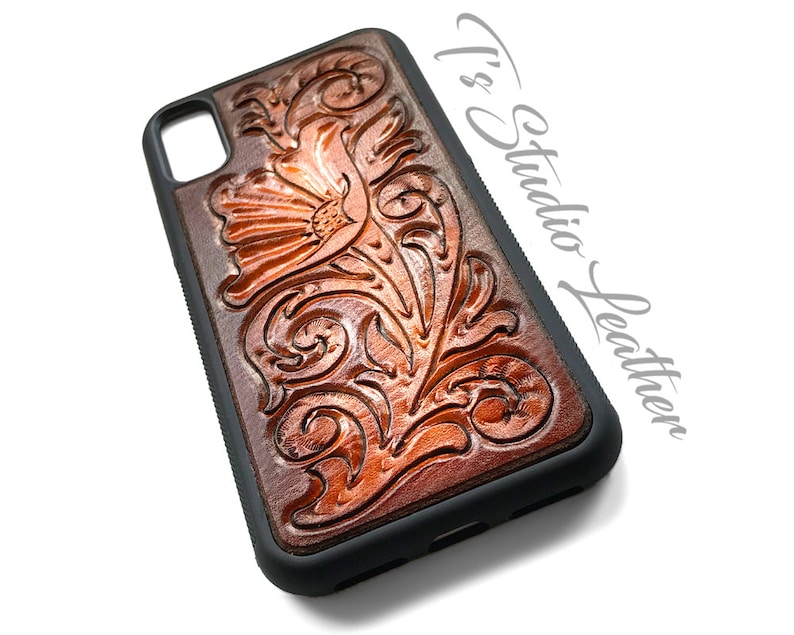 Western Style Hand Tooled Floral Design Leather Phone Case in - Etsy
