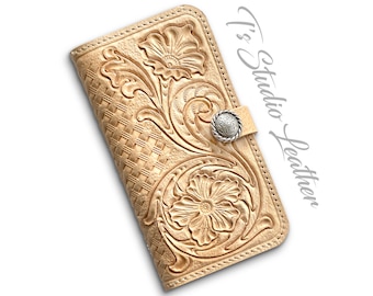 Western Style Hand Tooled Leather Wallet Style Phone Case by Ts Studio ...