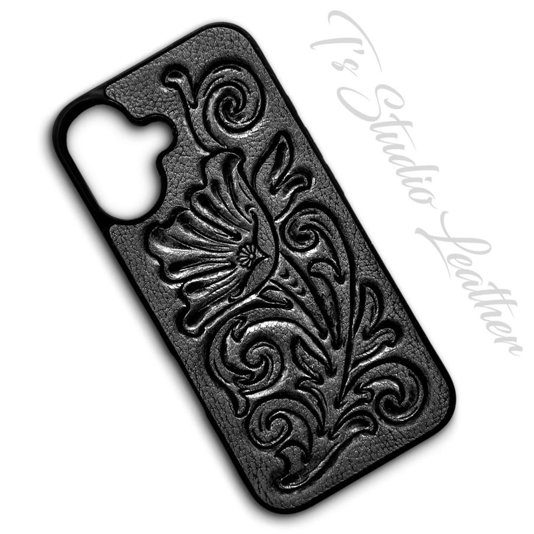 Black Leather Western Style Hand Tooled Floral Design Hand Tooled ...