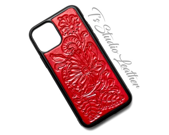 Hand Tooled Red Leather Phone Case Western Style Tool | Etsy