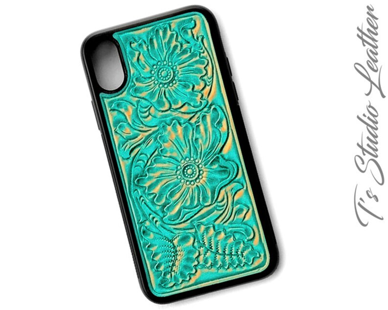 Turquoise Leather Western Style Hand Tooled Phone Case With | Etsy