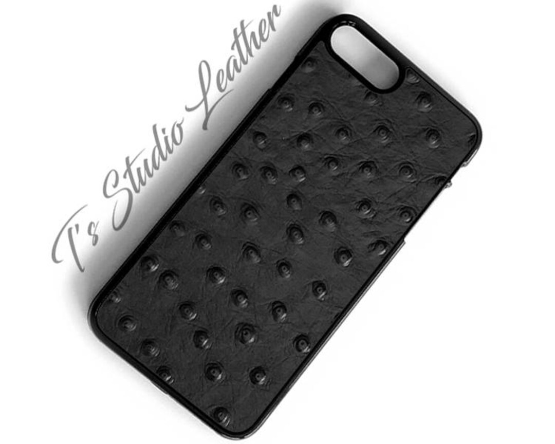 Black Ostrich Print Leather Phone Case - Genuine Cowhide Emu Print ...