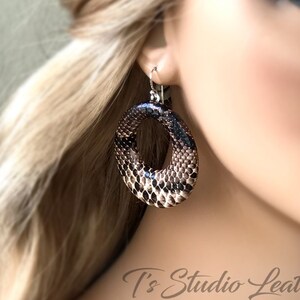 Black and White Python Snakeskin Leather Hoop Earrings - Available in ...