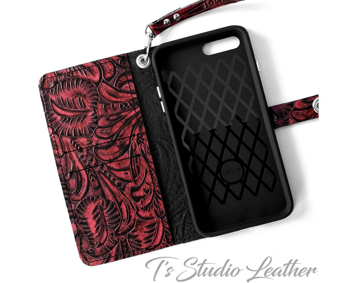 Burgundy Red & Black Tool Leather Phone Case Western Style - Etsy