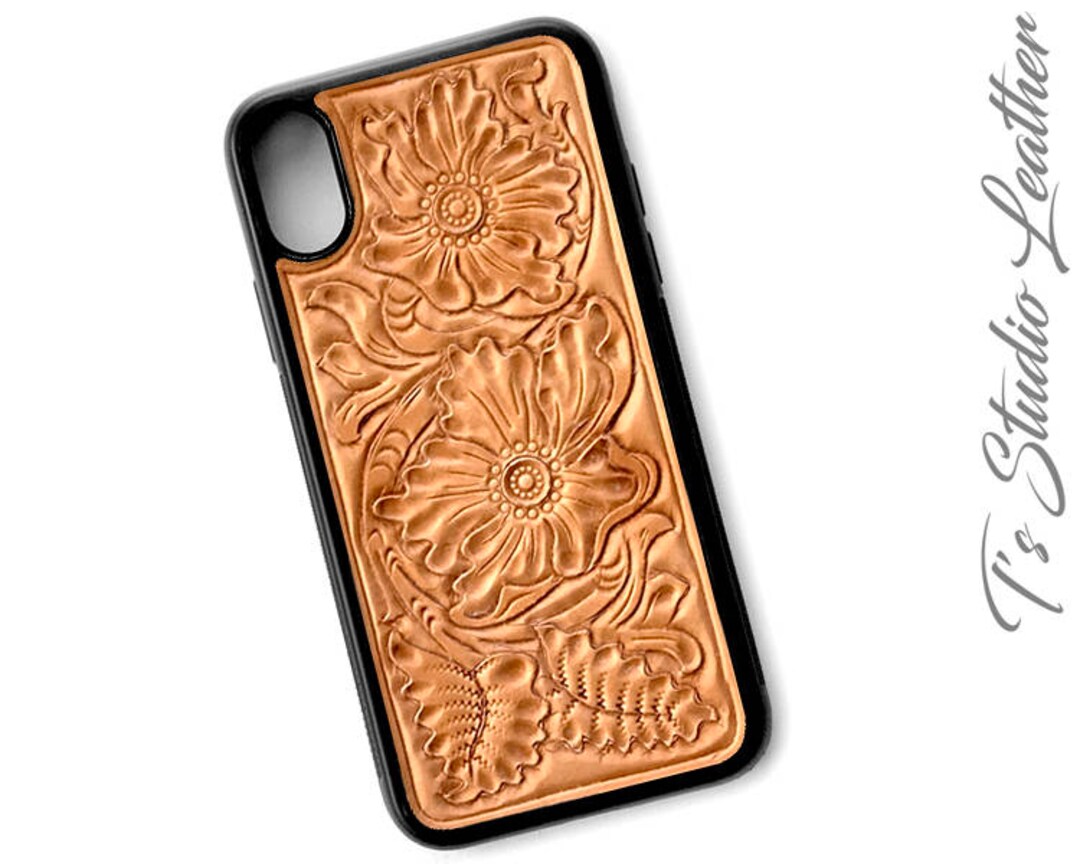 Hand Tooled Natural Tan Leather Phone Case - Western Style Tool Leather ...