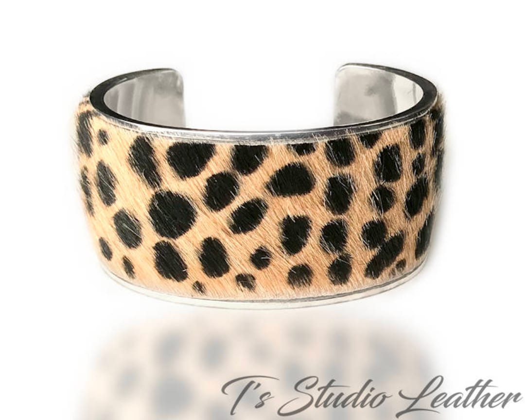 Leather Cuff Bracelet - Cheetah Animal Print Hair-on Genuine Cowhide ...