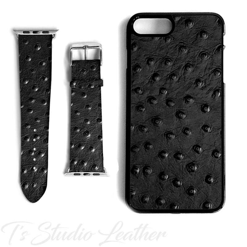 Cognac Brown Ostrich Print Leather Phone Case - Genuine Cowhide Emu ...