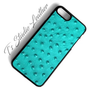Black Ostrich Print Leather Phone Case - Genuine Cowhide Emu Print ...