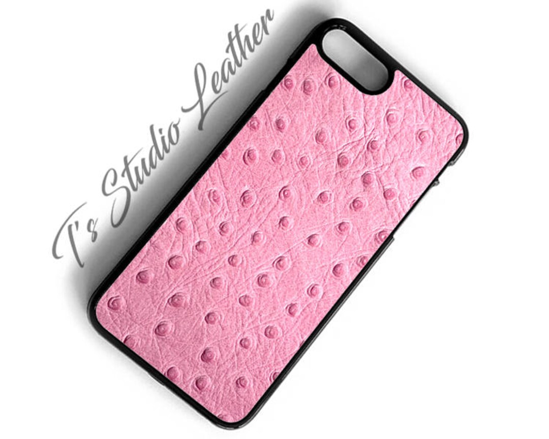 Pink Ostrich Print Leather Phone Case Genuine Cowhide Emu Print Texture ...