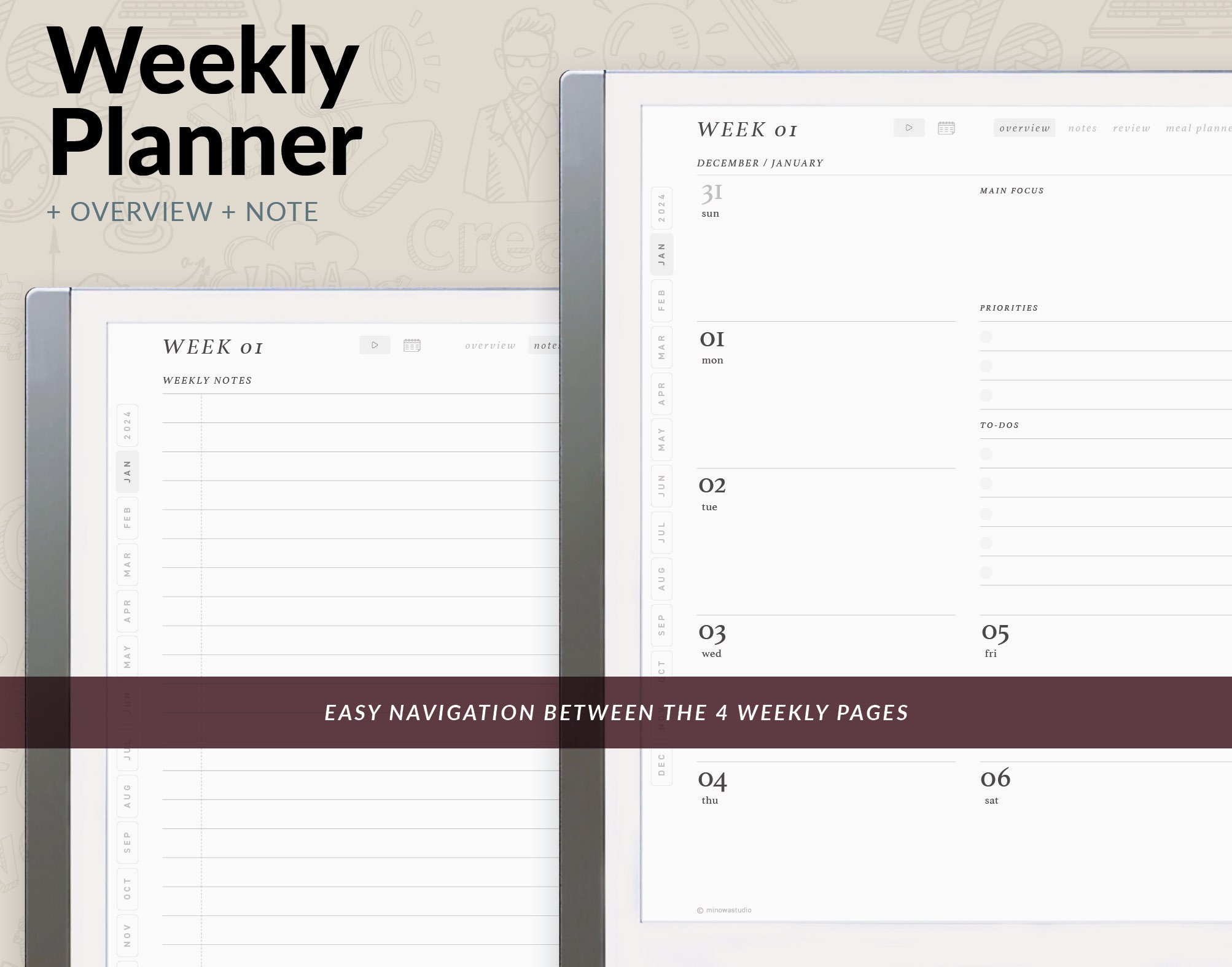 Remarkable 2 Template for Weekly Planner With Sunday Start 2023-2024 ...