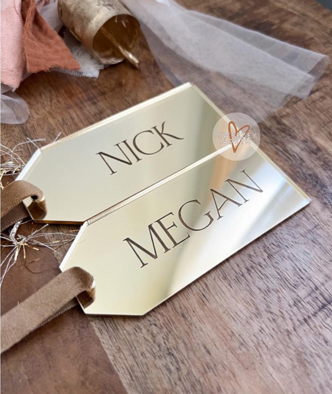 Stocking Name Tag | Gold Mirror Stocking Tag | Name Tags for Christmas ...