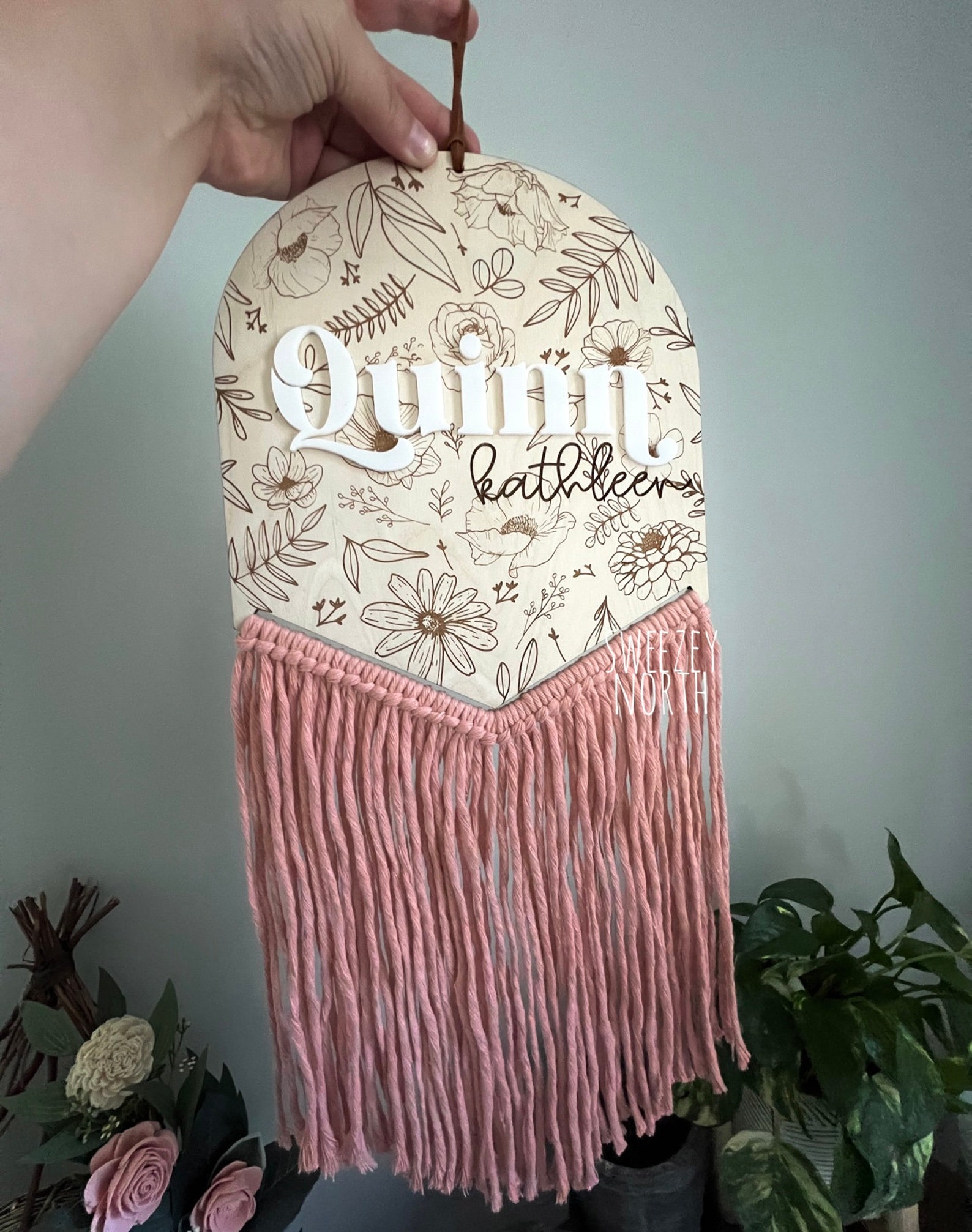 Personalized Floral Sign Name Sign Macrame Sign Boho - Etsy