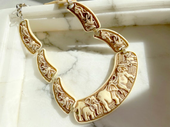 1970s Tribal, Faux Ivory, Carved Celluloid Resin Stat… - Gem