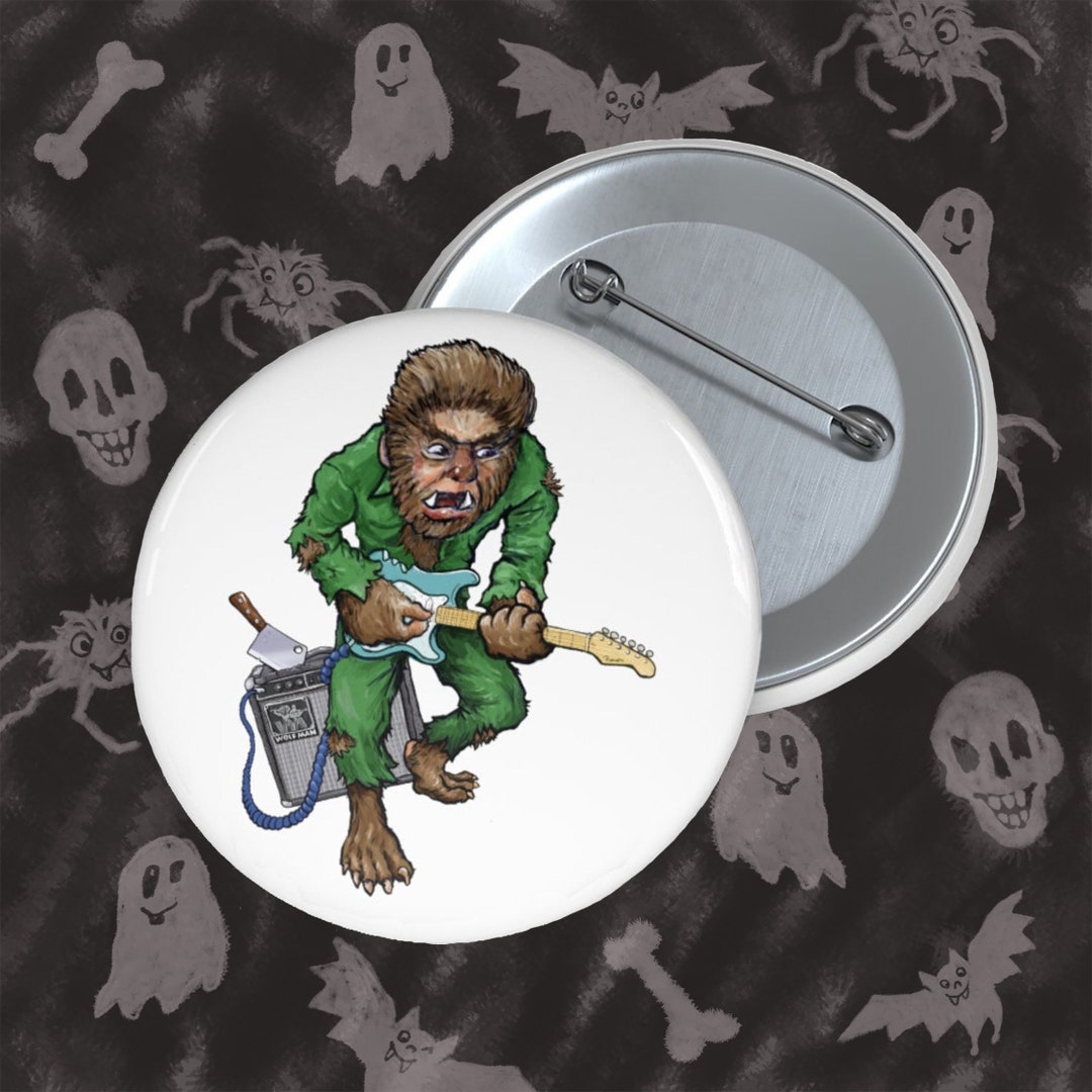 Wolfman Werewolf Rock Guitar Pin Buttons Monster Rocker Comic Cartoon ...