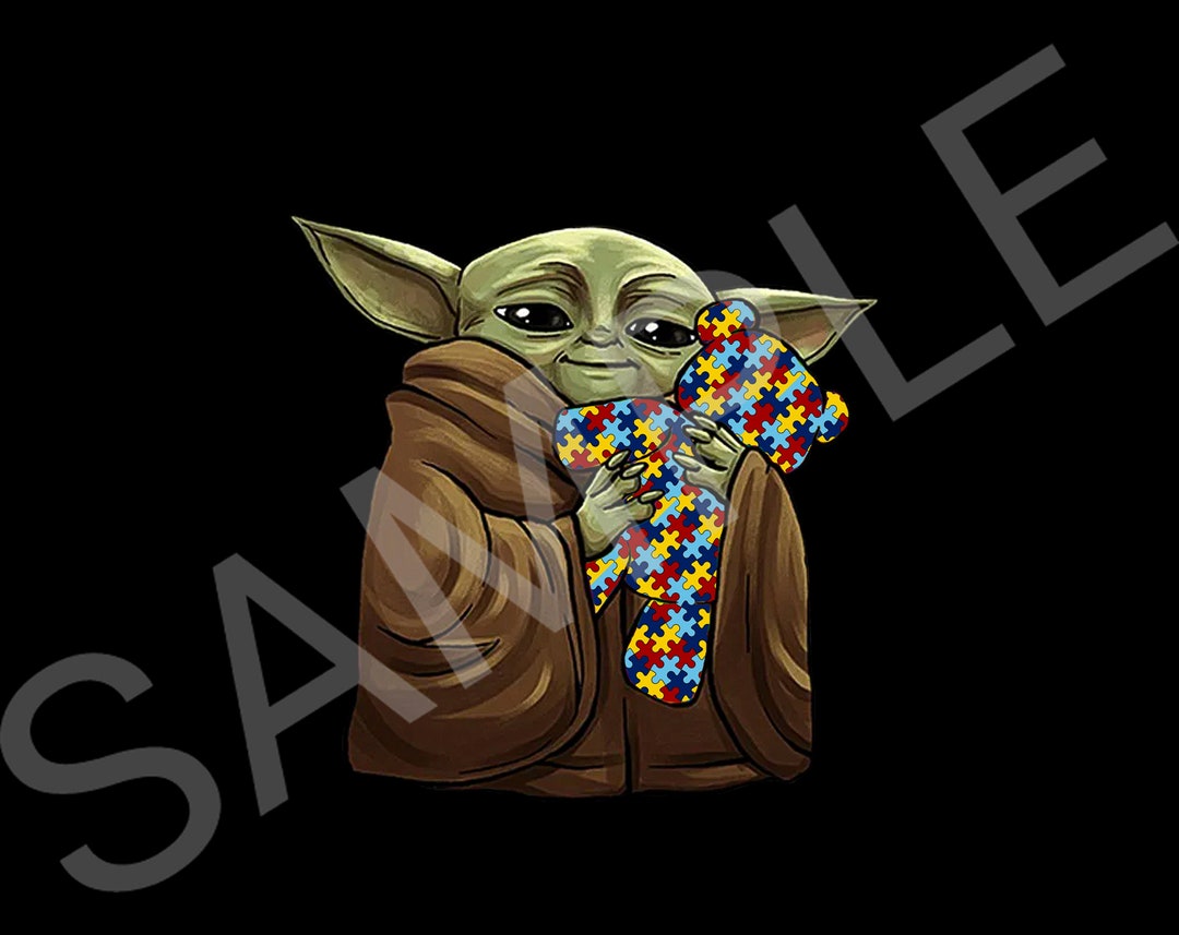Baby Yoda Hugging Autism Teddy Bear Png, Yoda Awareness Png, the ...