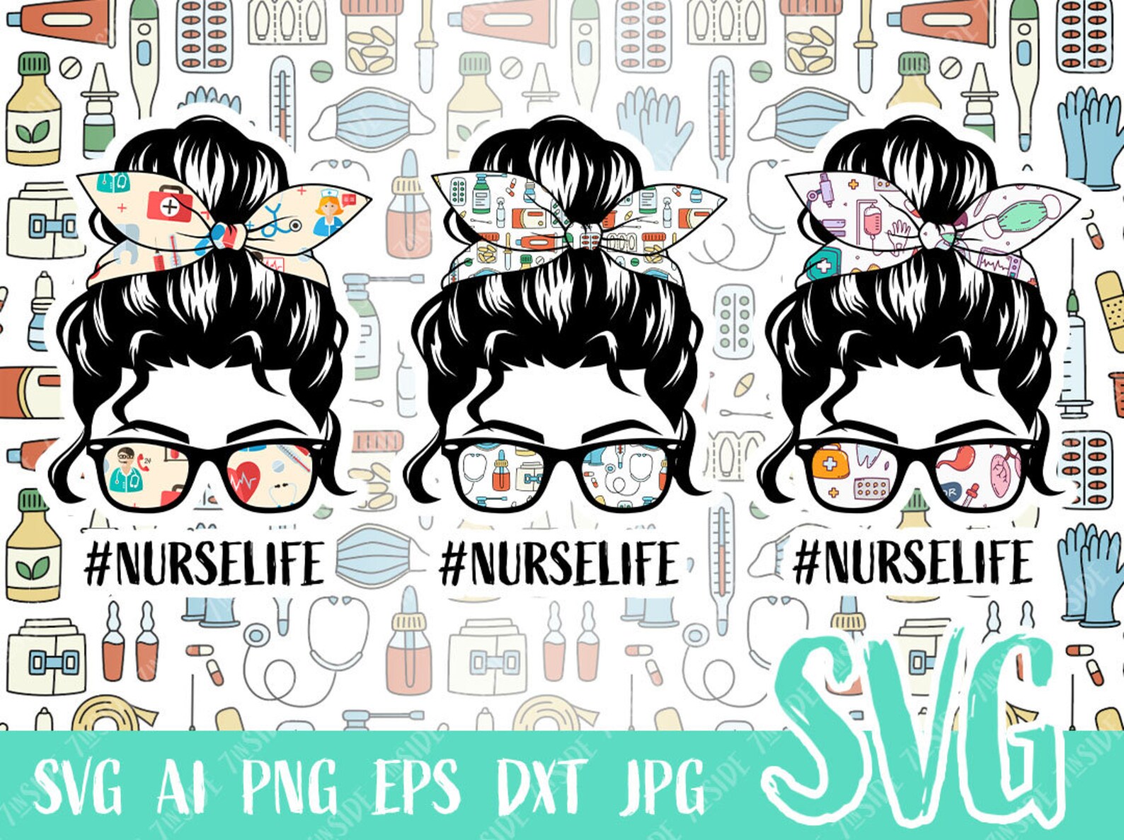 Nursing Svg Messy Bun Hair Svg Nurse Life Svg Proud Nurse Etsy
