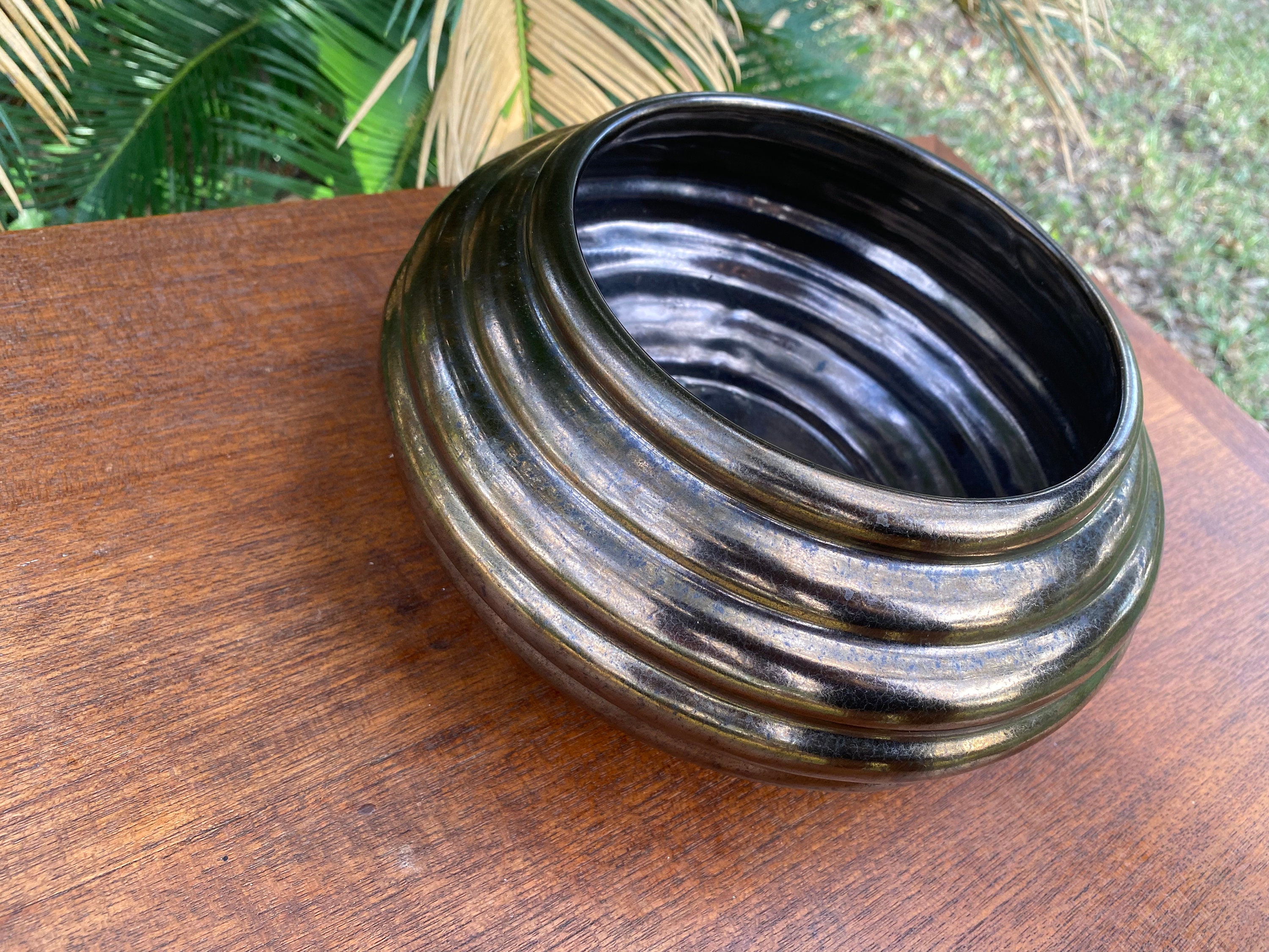 Vintage Haeger Pottery Bronze Metallic Ribbed Beehive Planter - Etsy