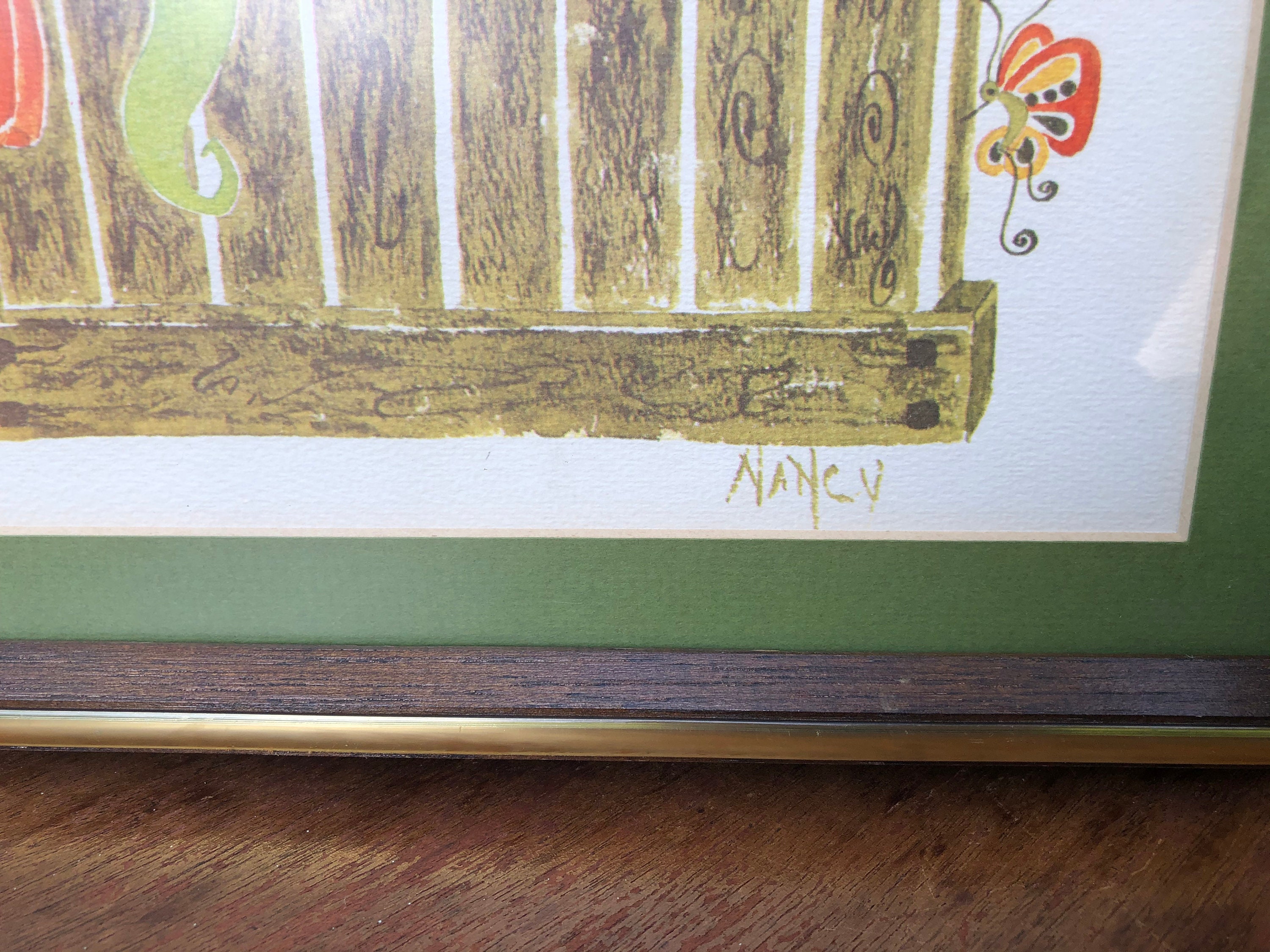 Vintage Nancy Solberg Framed Lithograph Orange Green Flowers | Etsy