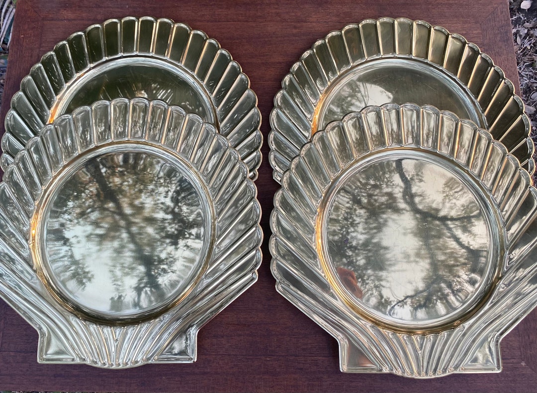 Vintage Brass Fluted Scalloped Seashell Conch Charger Plates Set of ...