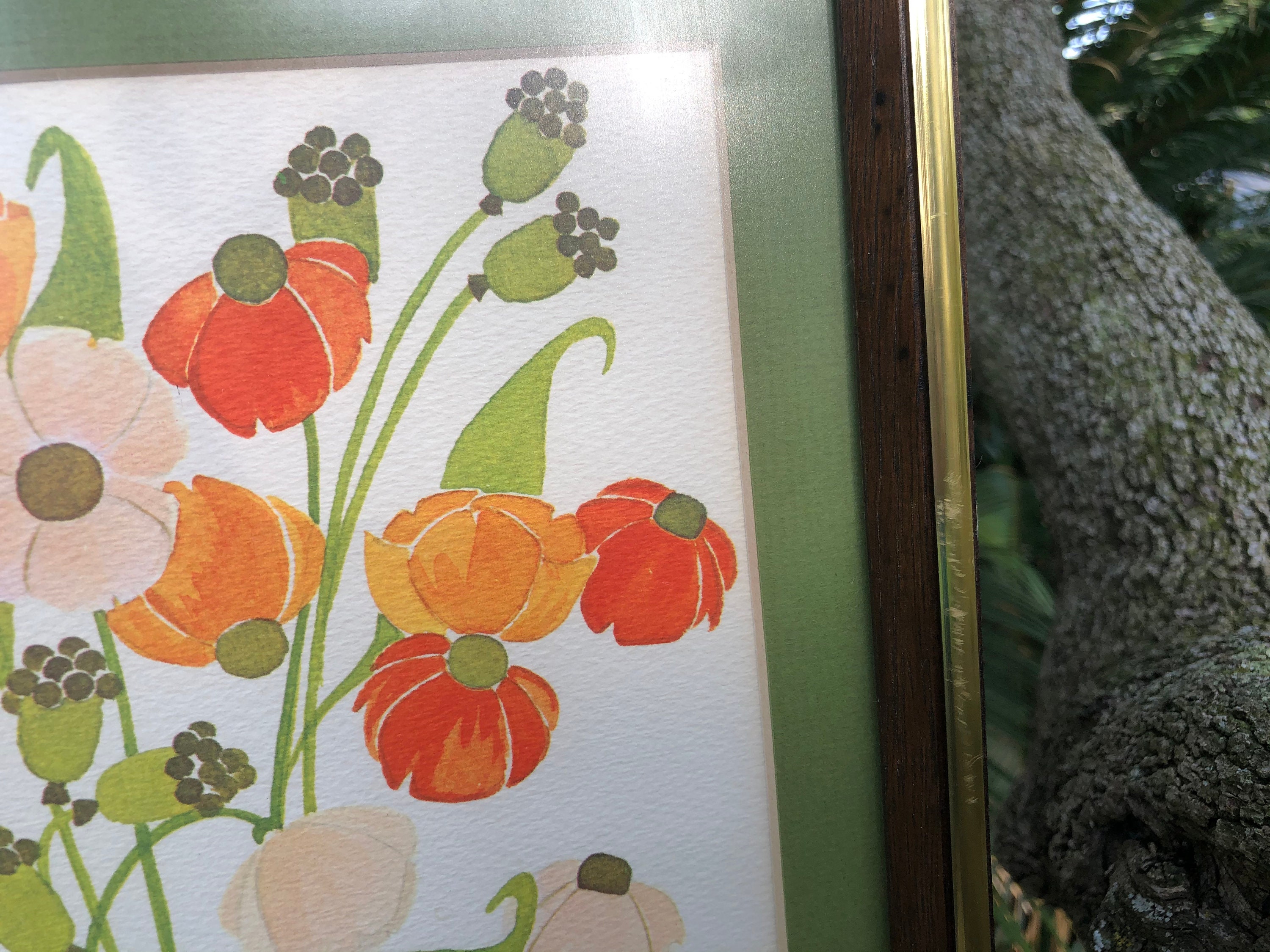 Vintage Nancy Solberg Framed Lithograph Orange Green Flowers 1970s - Etsy