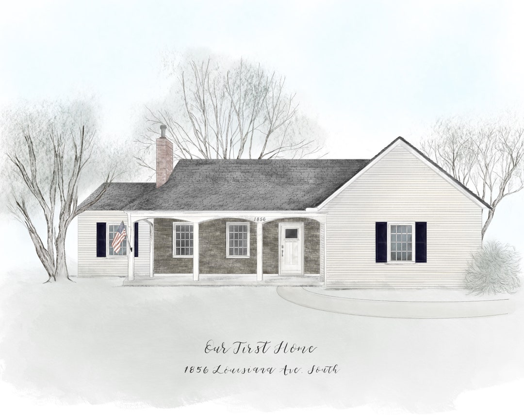 Custom House Portrait Print Home Color Painting From Photo - Etsy