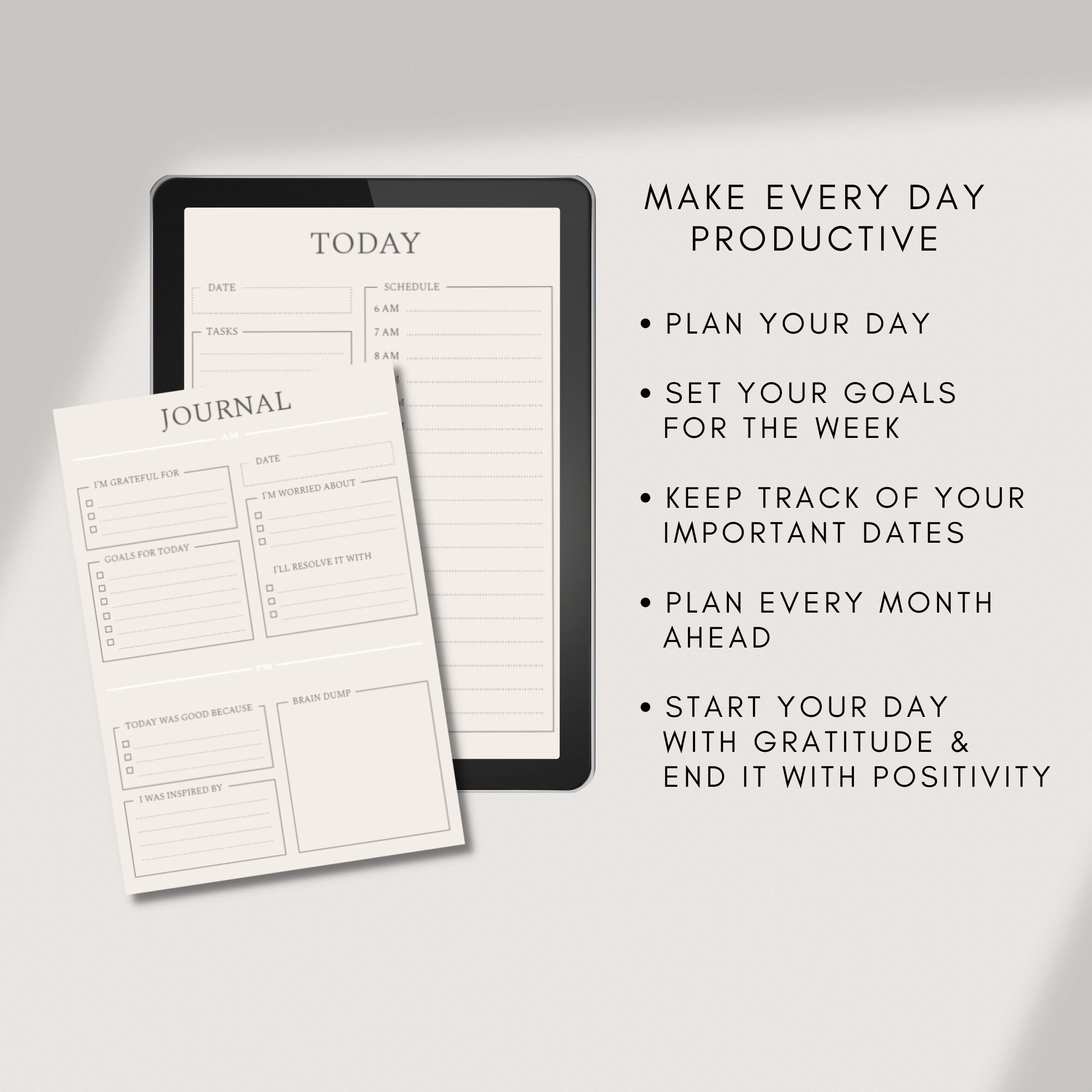 Simple Digital Planner Printable Bundle, Daily, Weekly & Monthly ...