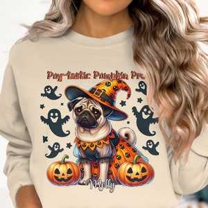 Personalized Halloween Pug T-shirt or Sweatshirt, Spooky Ghosts and ...