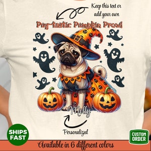 Personalized Halloween Pug T-shirt or Sweatshirt, Spooky Ghosts and ...