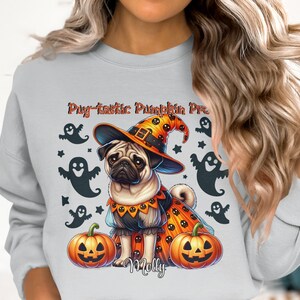 Personalized Halloween Pug T-shirt or Sweatshirt, Spooky Ghosts and ...