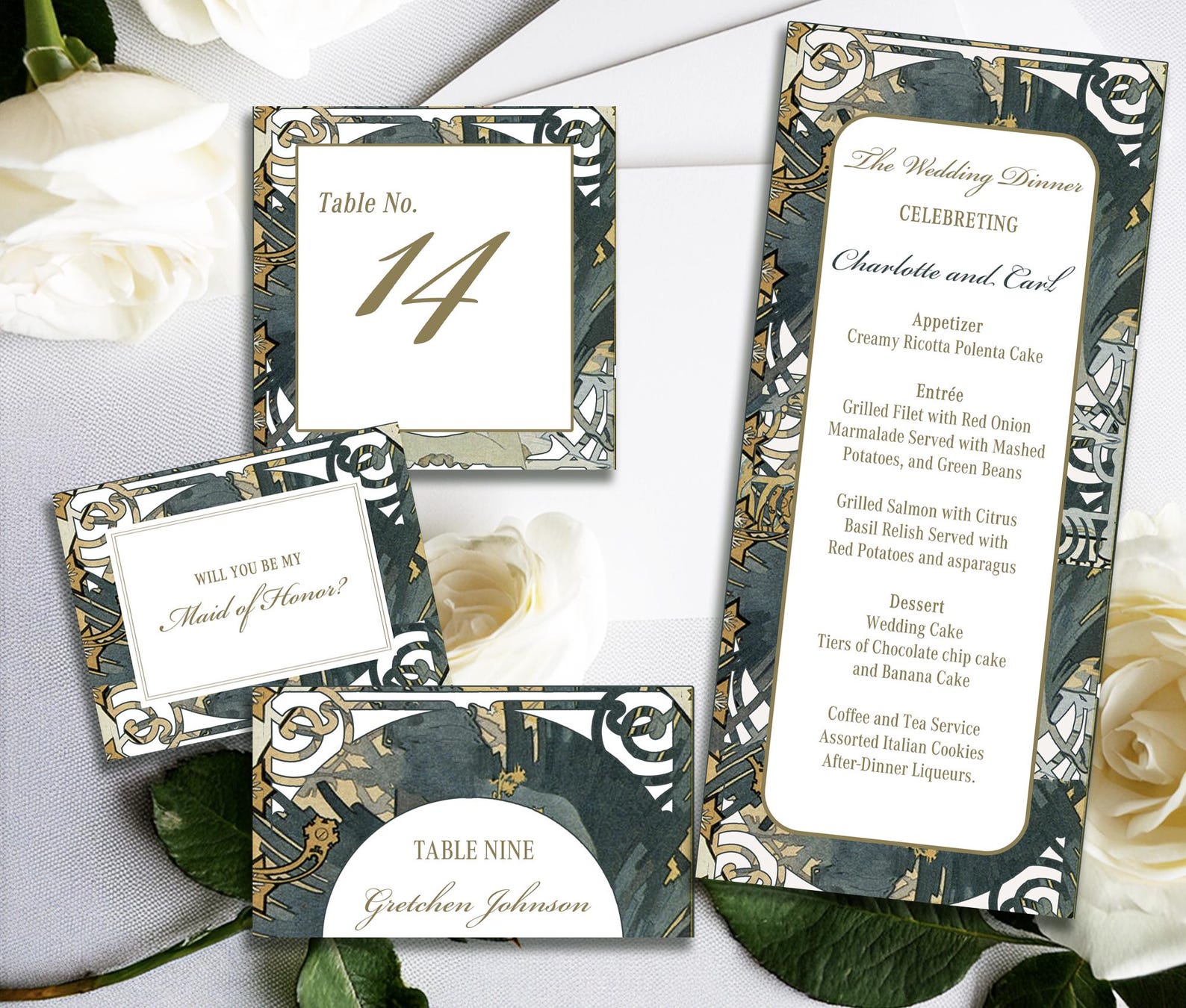 Art Nouveau Menu Template, Vintage Wedding Menu Template, Mucha Menu ...